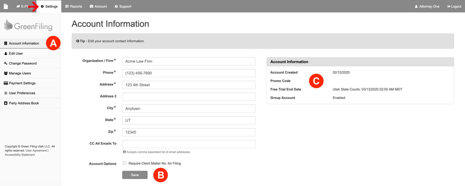 The Account Information Screen to View/ Edit User Information