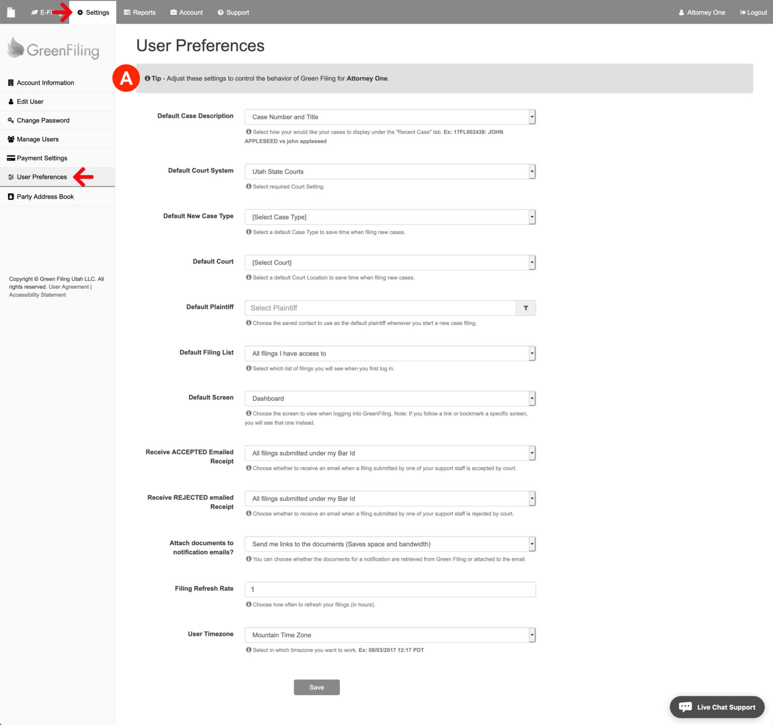 Settings: User Preferences to select many defaults in the application