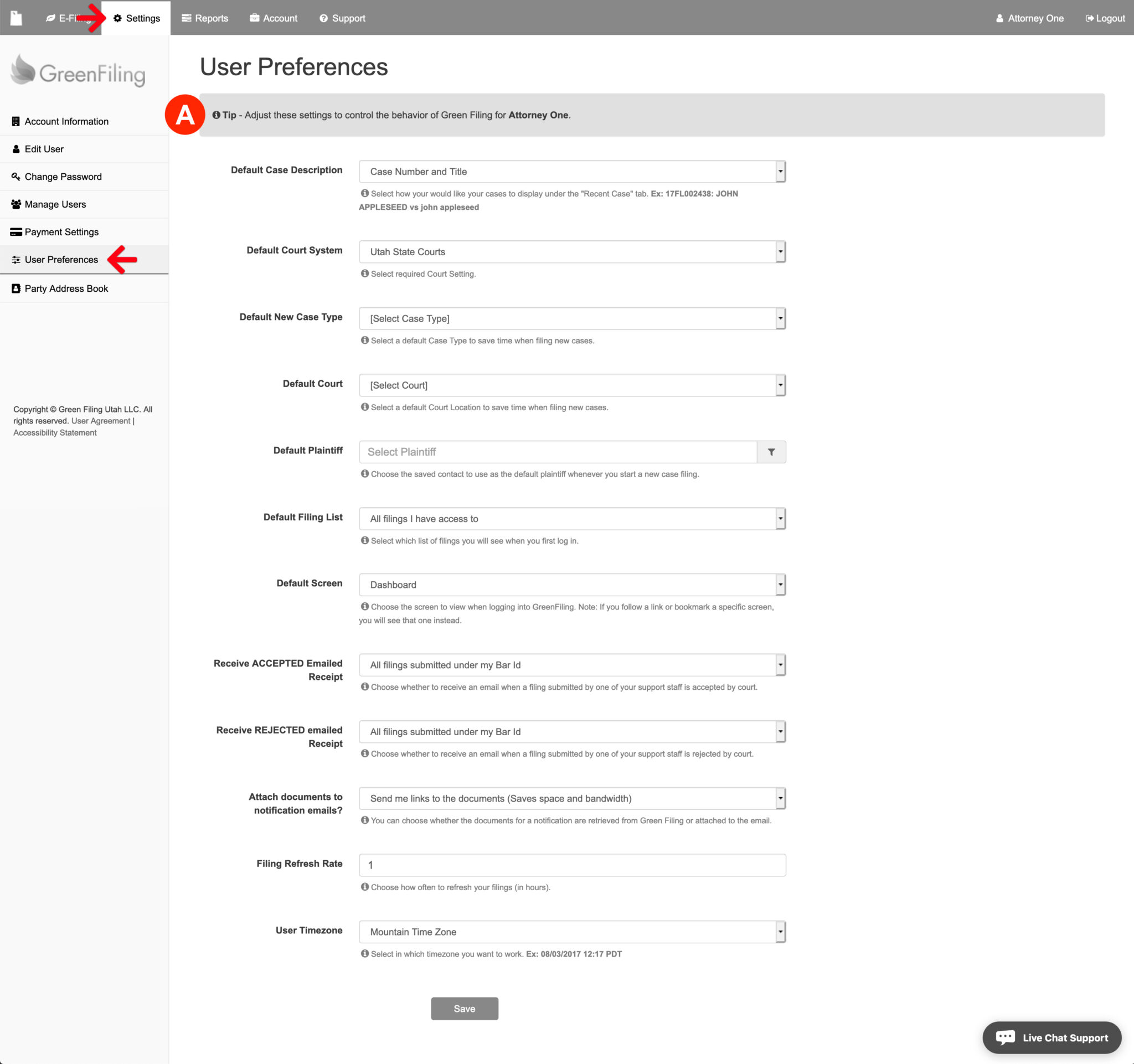 Settings: User Preferences to select many defaults in the application