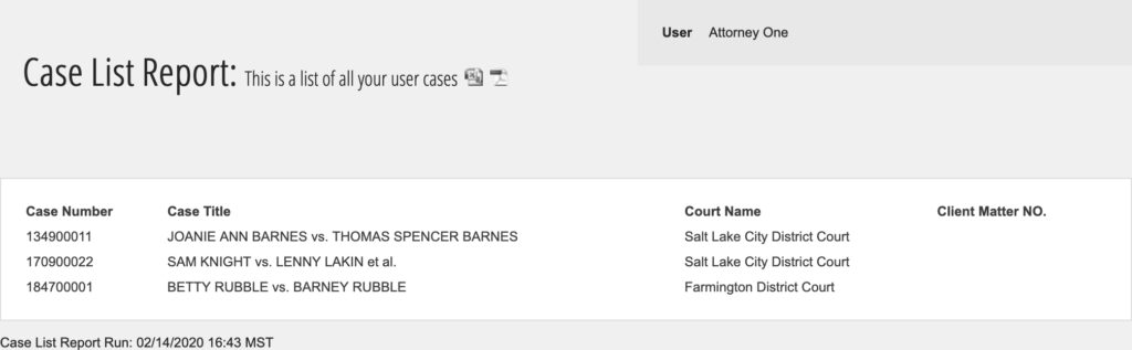 Reports: Case List Screen in the e-Filing Application